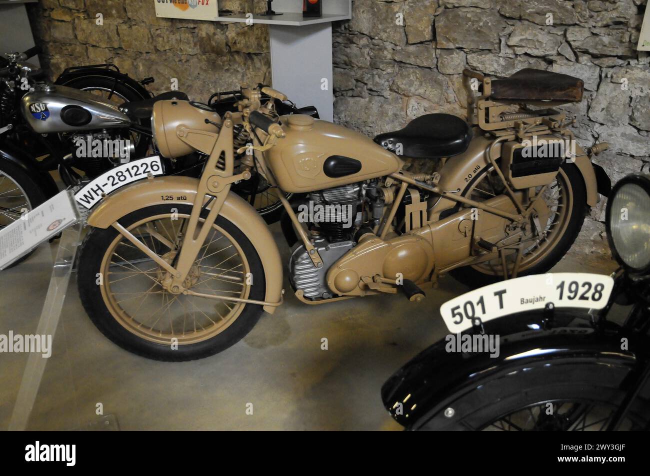 German Car Museum Langenburg, Beige military motorbike from the Second ...