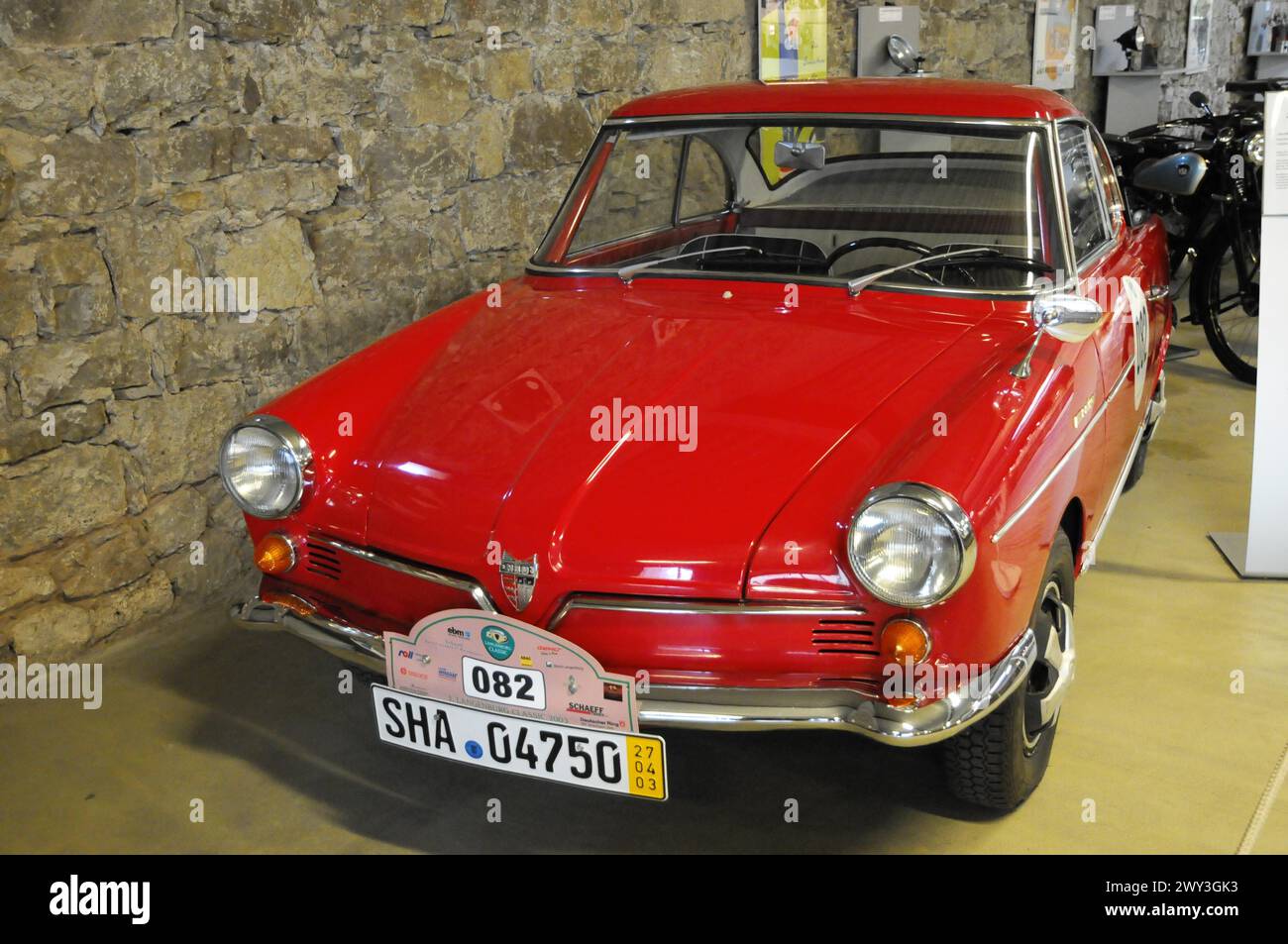 Deutsches Automuseum Langenburg, Red DKW classic car in classic form in ...