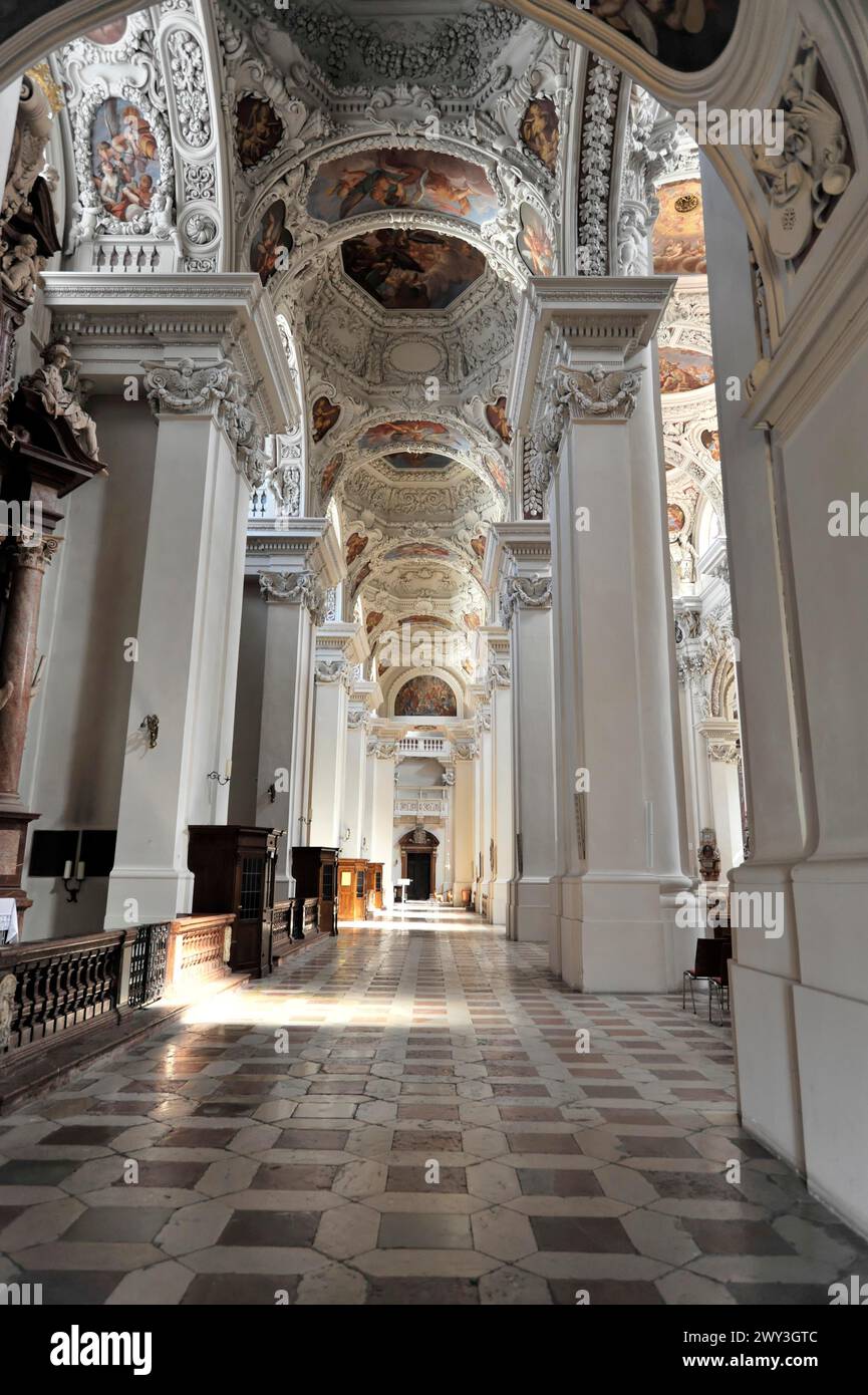 St Stephan Cathedral, Passau, Elongated interior of a church with ...