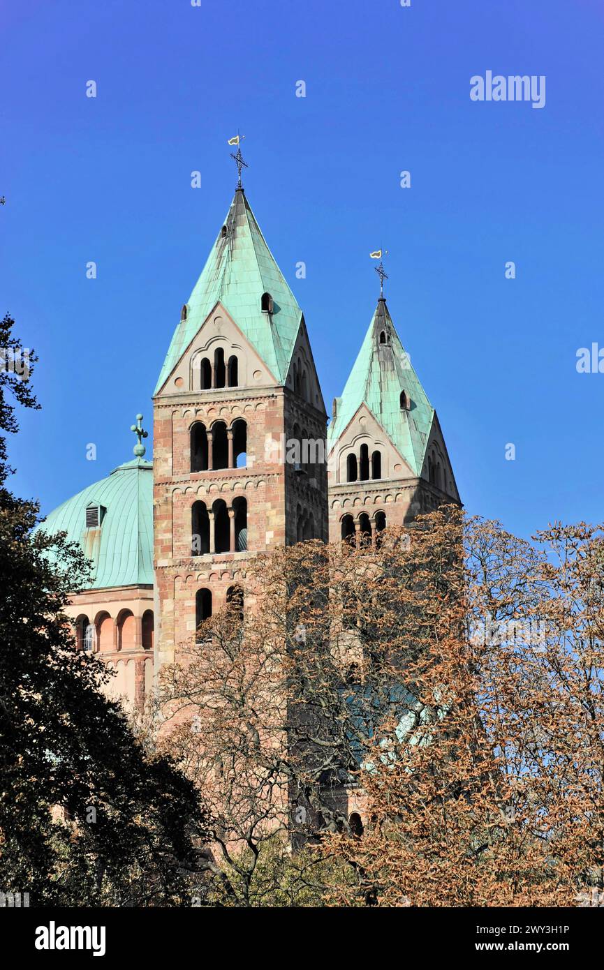 Speyer Cathedral, Medieval church with pointed towers under a clear ...