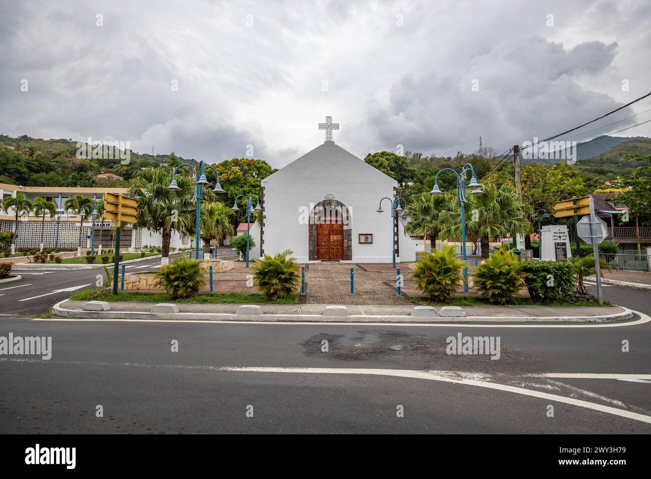 Deshaies, historic Caribbean wooden building of a street in Guadeloupe ...