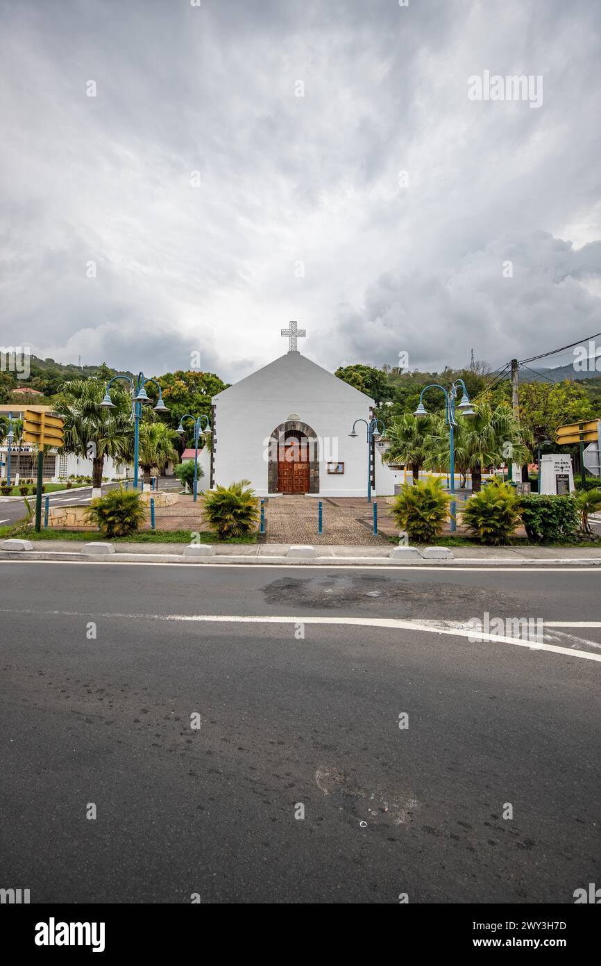 Deshaies, historic Caribbean wooden building of a street in Guadeloupe ...