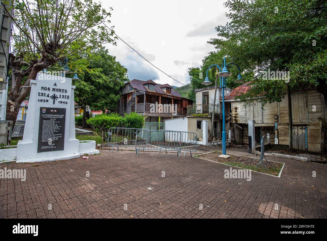 Deshaies, historic Caribbean wooden building of a street in Guadeloupe ...