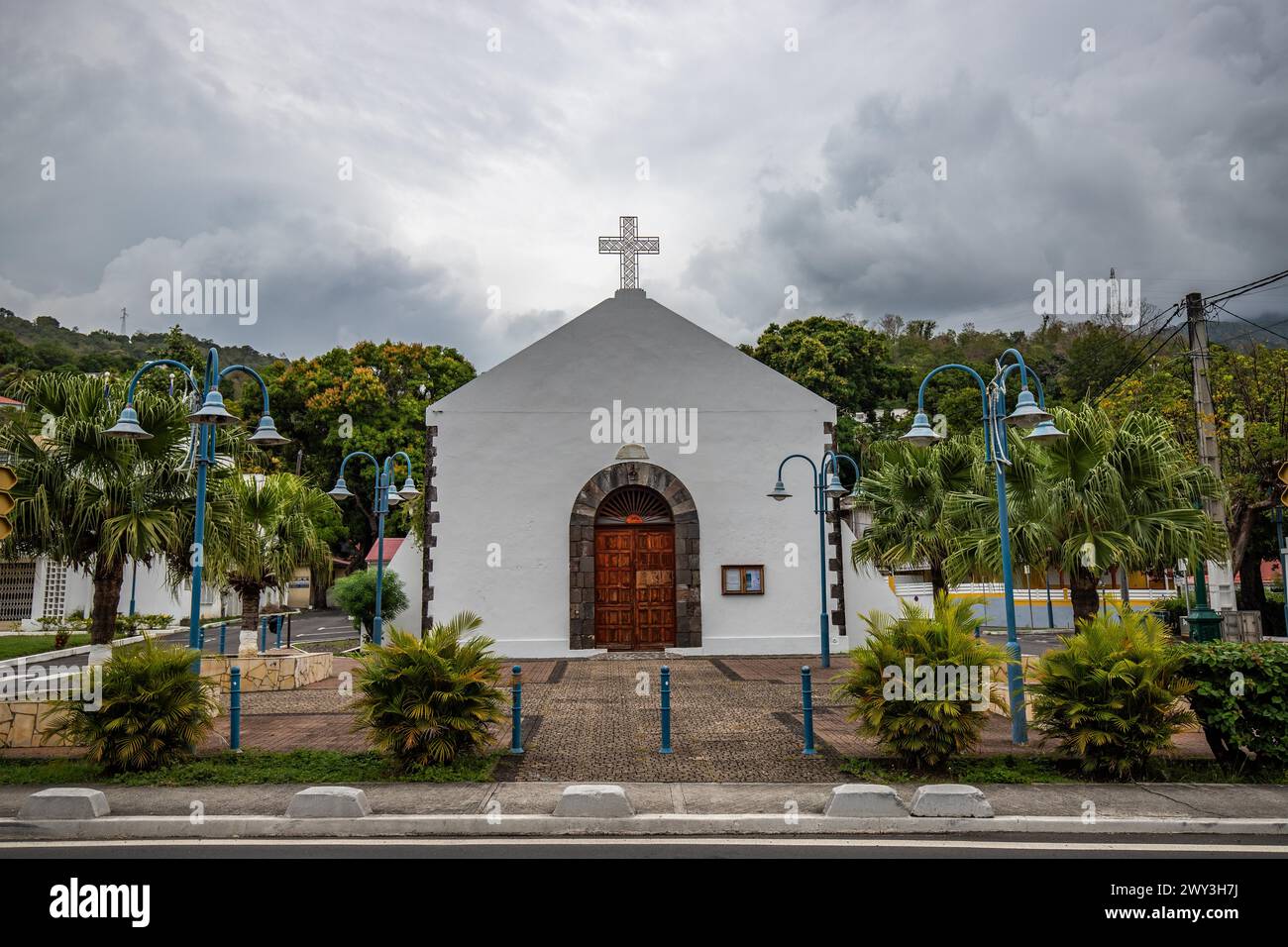 Deshaies, historic Caribbean wooden building of a street in Guadeloupe ...