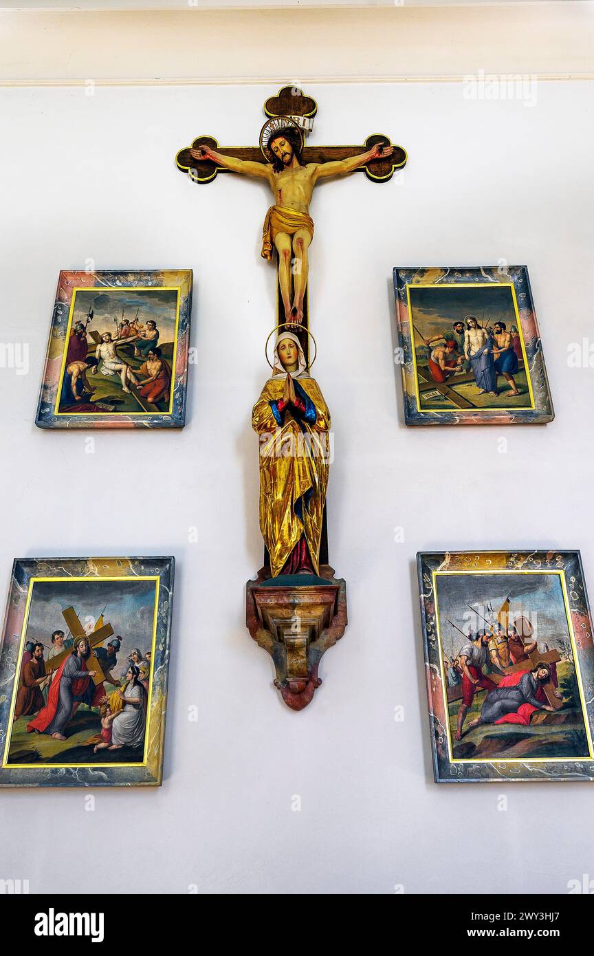 Crucifix with statue of the Virgin Mary and Stations of the Cross ...