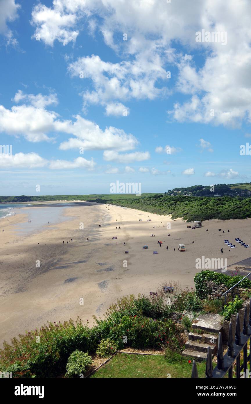 Long sandy beach near Tenby, Pembrokeshire, Wales, Great Britain Stock ...