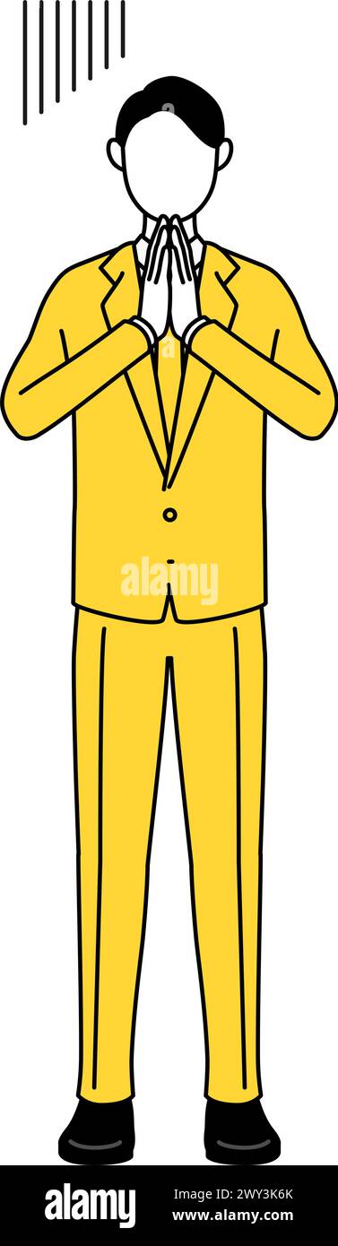 Simple line drawing illustration of a businessman in a suit apologizing ...