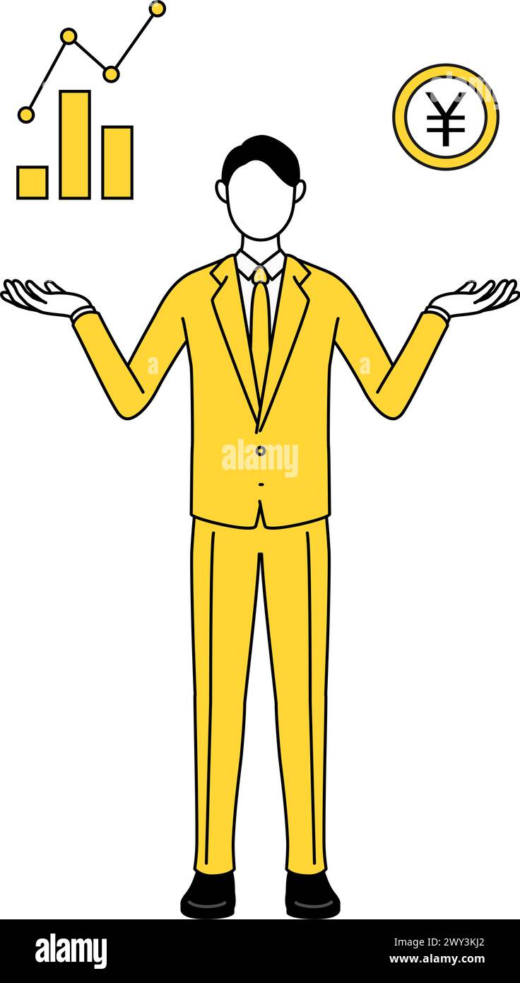 Simple line drawing illustration of a businessman in a suit guiding an ...