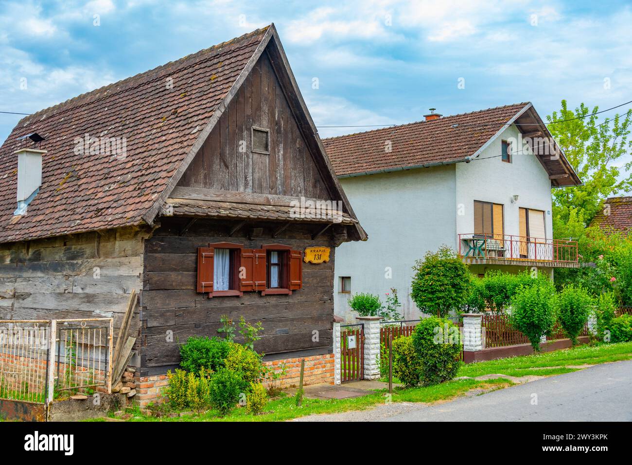 Traditional wooden houses in Croatian village Muzilovcica Stock Photo ...