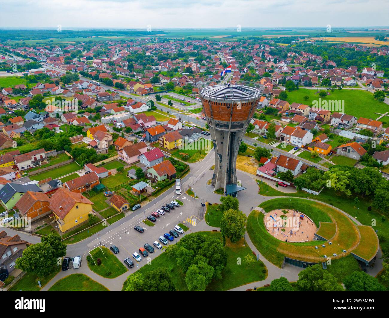 Aerial view of the water tower in Croatian town Vukovar Stock Photo - Alamy