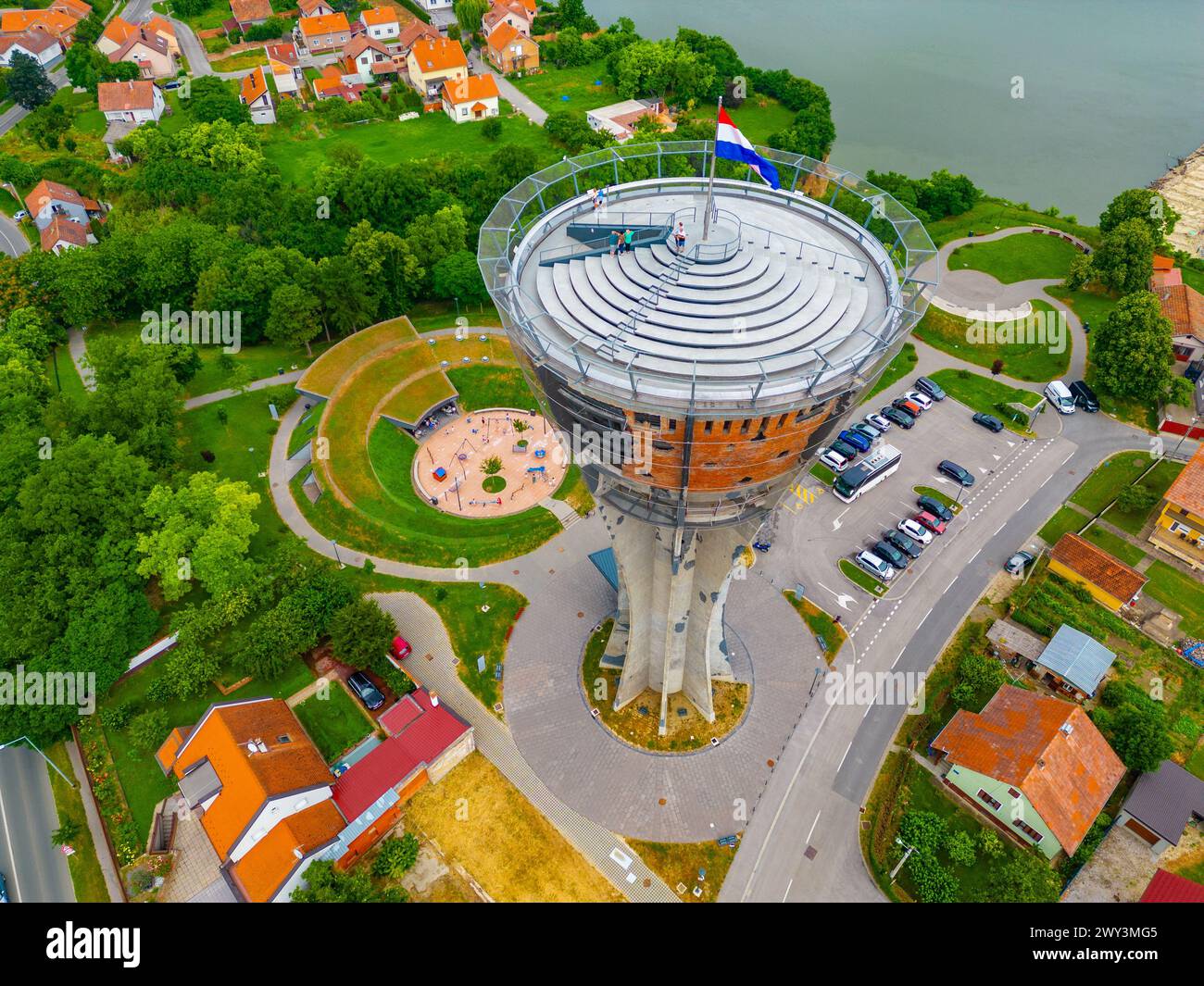 Aerial view of the water tower in Croatian town Vukovar Stock Photo - Alamy