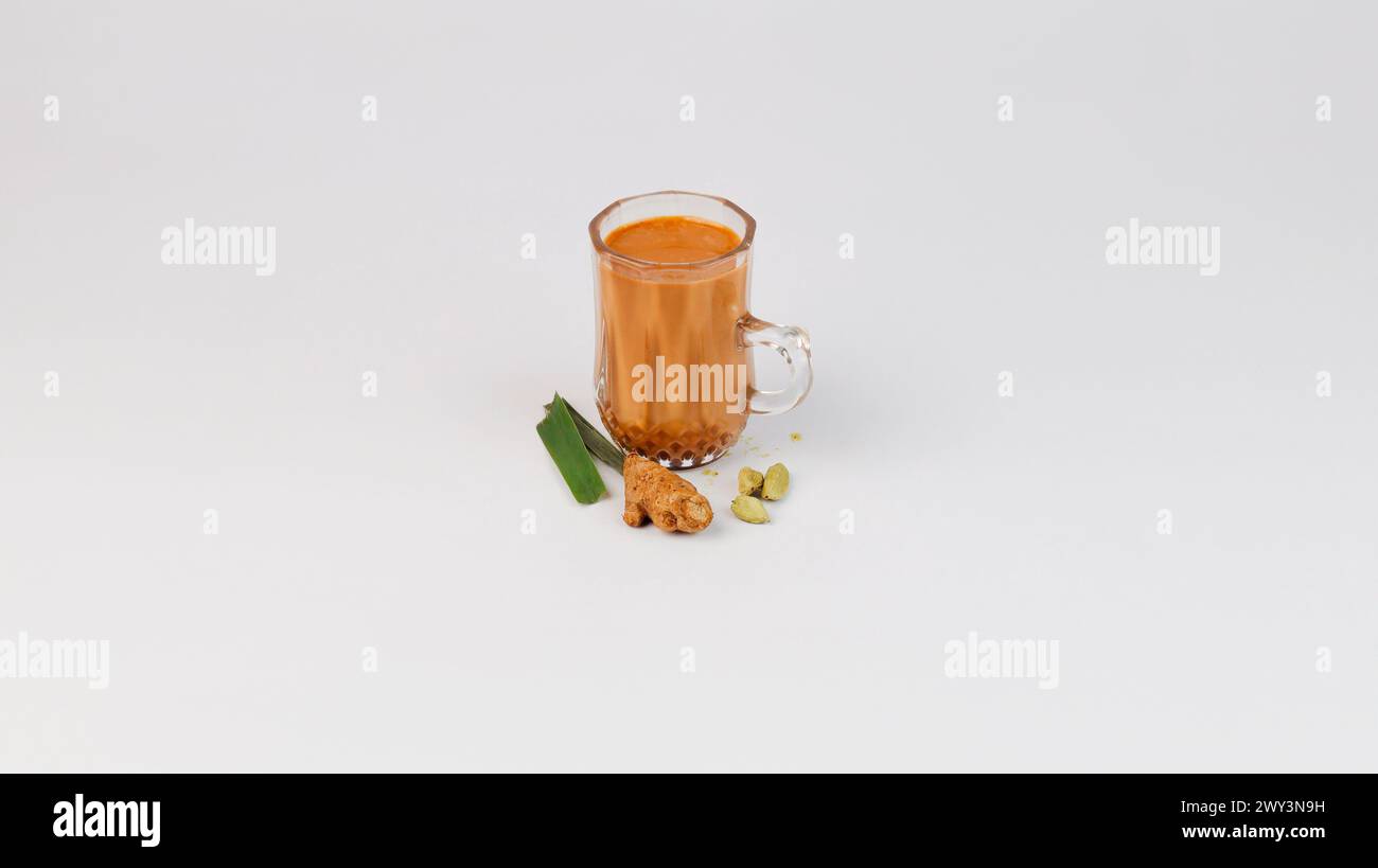 Masala Tea with ginger cardomon and mint, White Background Photo, Pune ...
