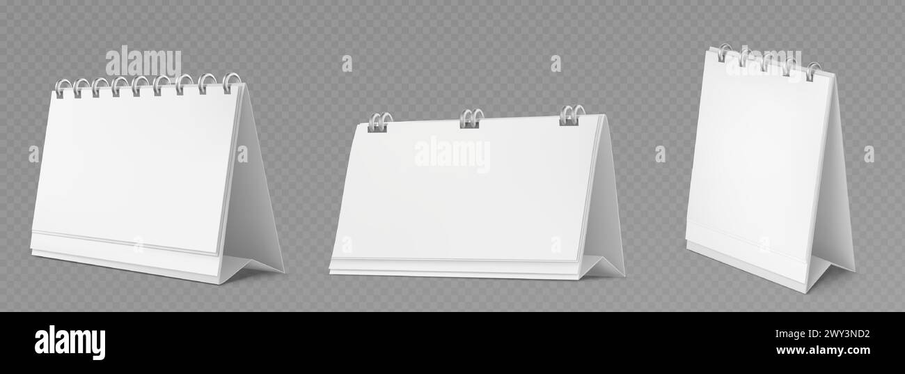 Blank desk spiral calendar white isolated mockup. Realistic mock up for ...