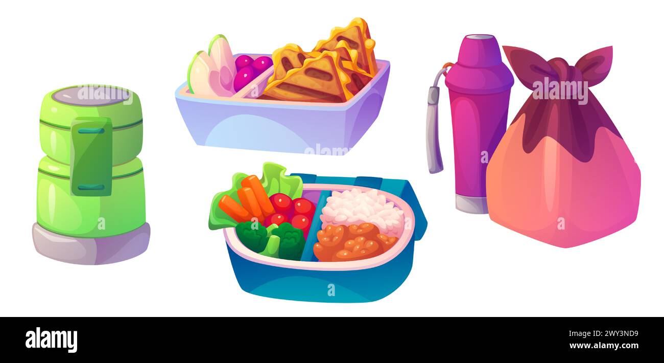 Lunchbox set isolated on white background. Vector cartoon illustration ...