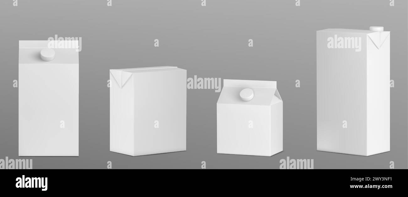 Milk box pack. Blank white carton juice mockup. 3d cardboard drink ...