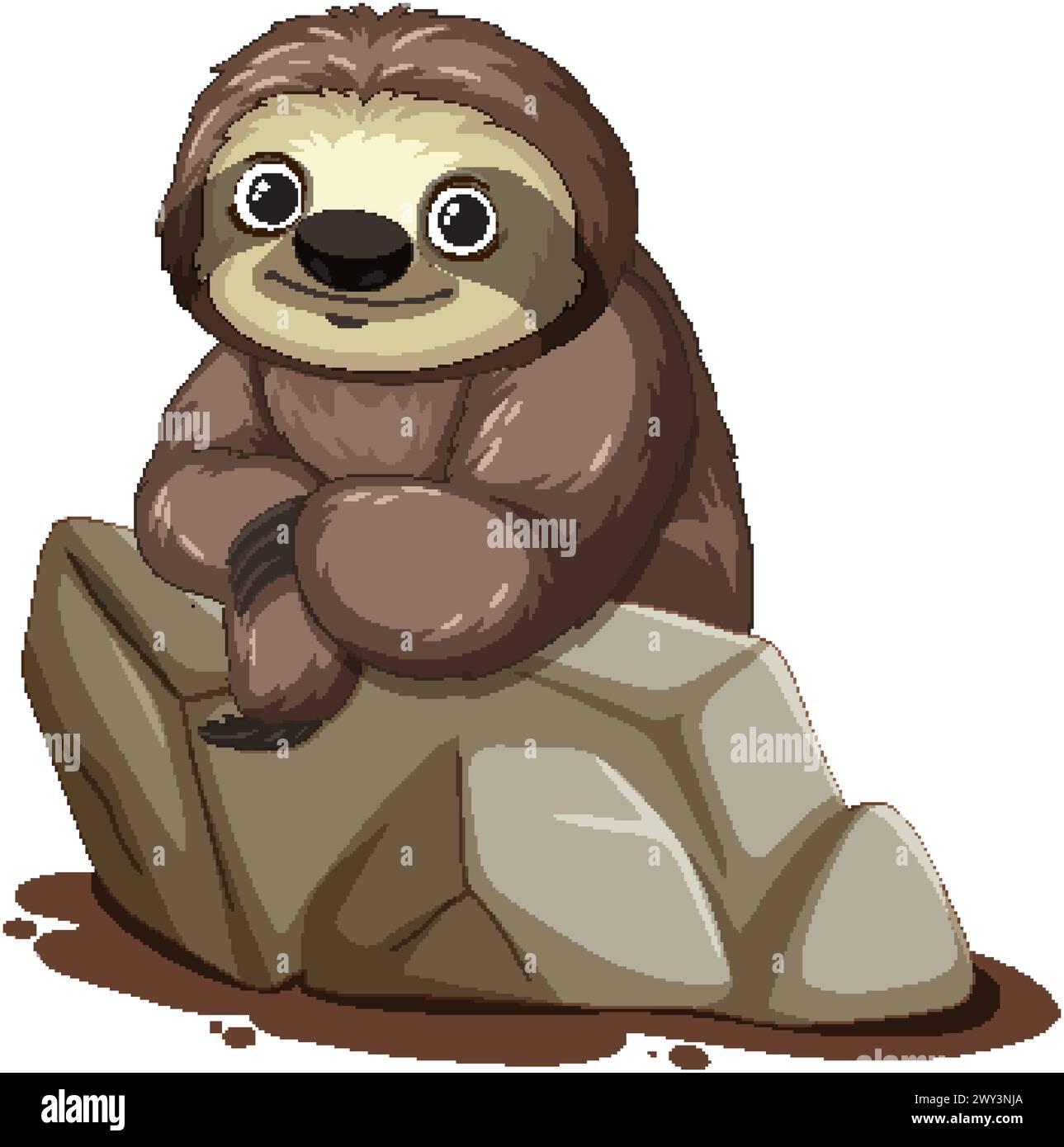 Cute cartoon sloth sitting peacefully on a stone Stock Vector Image ...