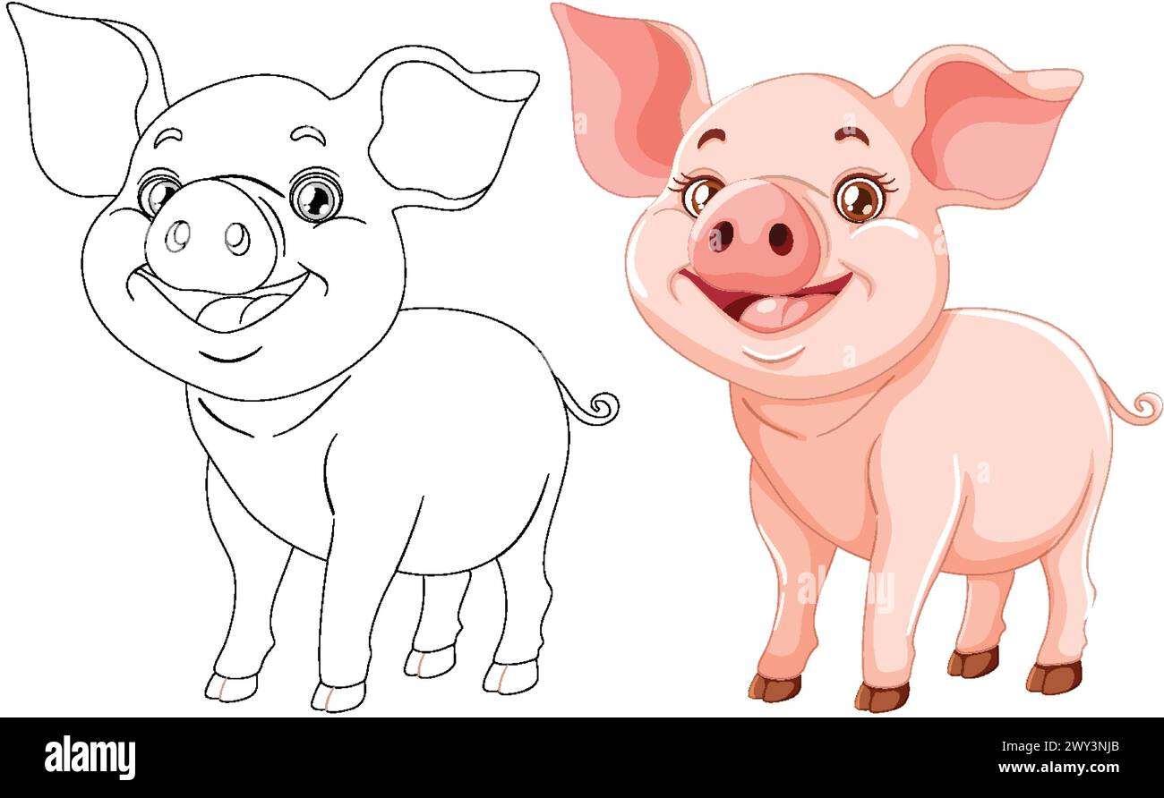 Vector illustration of a pig, outlined and colored Stock Vector Image ...