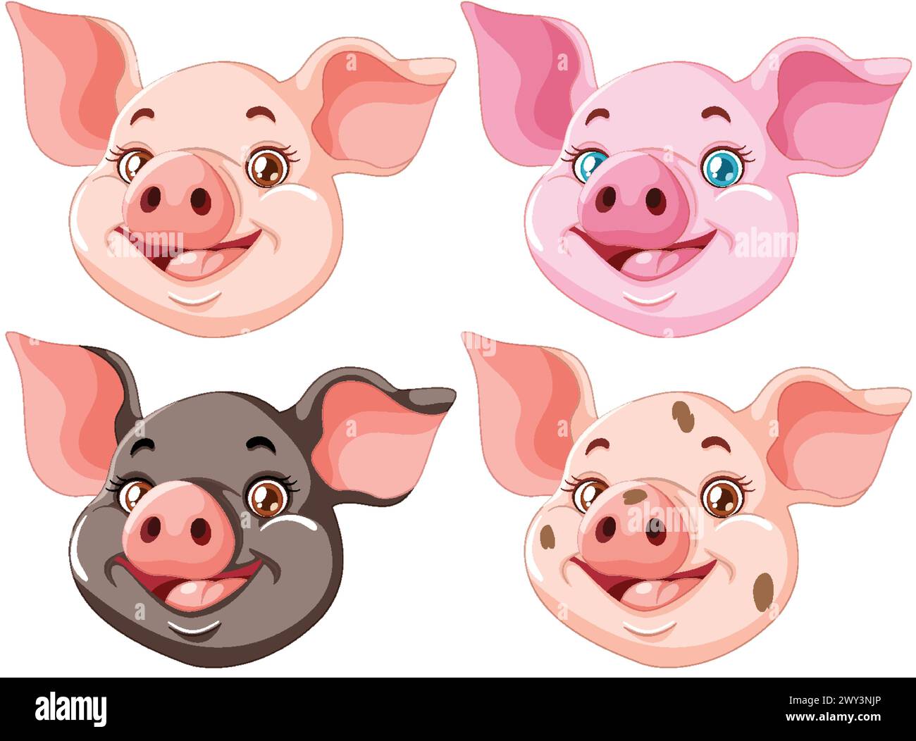 Four happy pig characters with different expressions Stock Vector Image ...