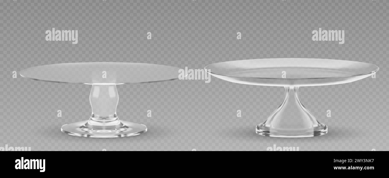 3d glass cake plate for dessert isolated vector. Realistic birthday ...