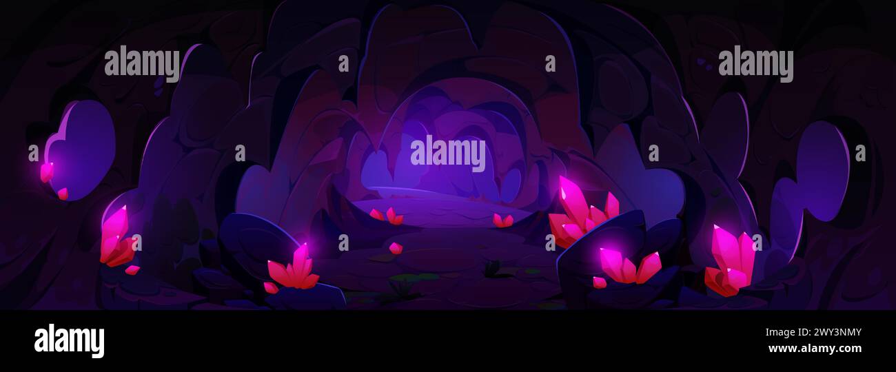 Game underground mine cave with crystal treasure illustration. Fantasy ...