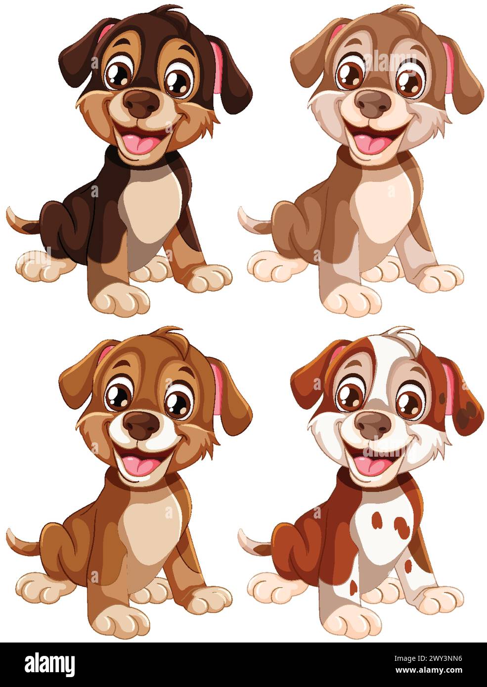 Four cute cartoon puppies with different markings Stock Vector Image ...