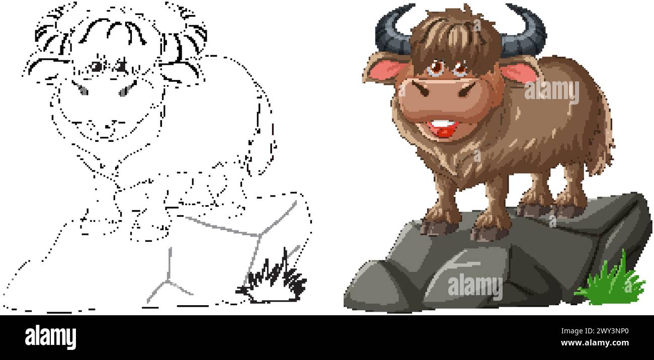 Colorful and outlined yak standing on a rock Stock Vector Image & Art ...