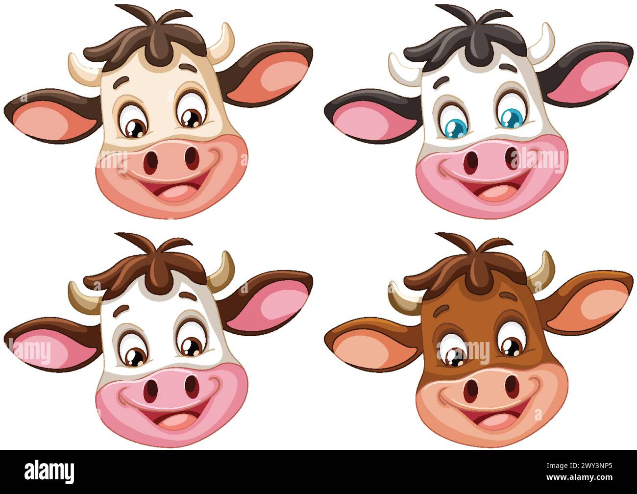 Four cute cartoon cows with different expressions Stock Vector Image ...