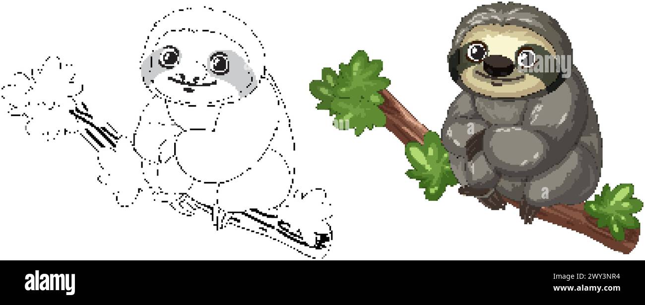 Colorful and sketch versions of a happy sloth Stock Vector Image & Art ...