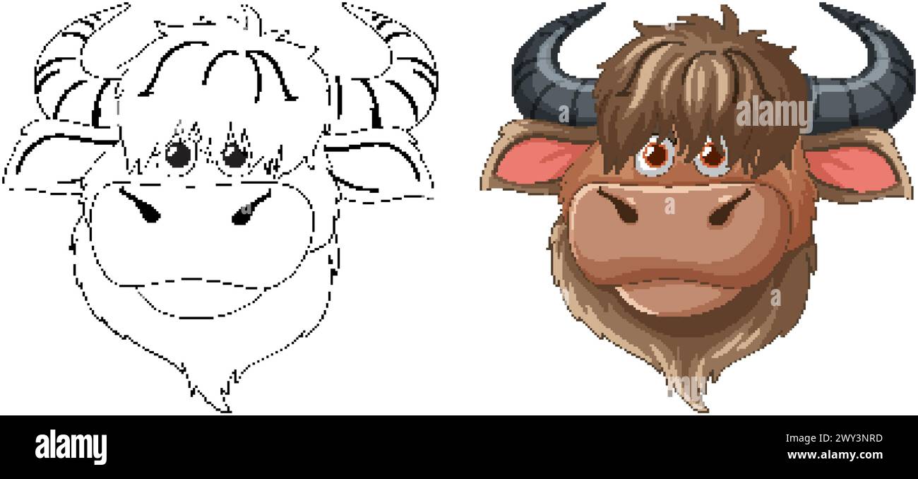 Two-stage illustration of a cartoon bull character Stock Vector Image ...