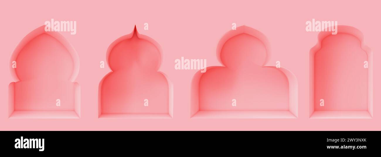 3d pink islamic window arch shape for Ramadan. Islam frame render on ...