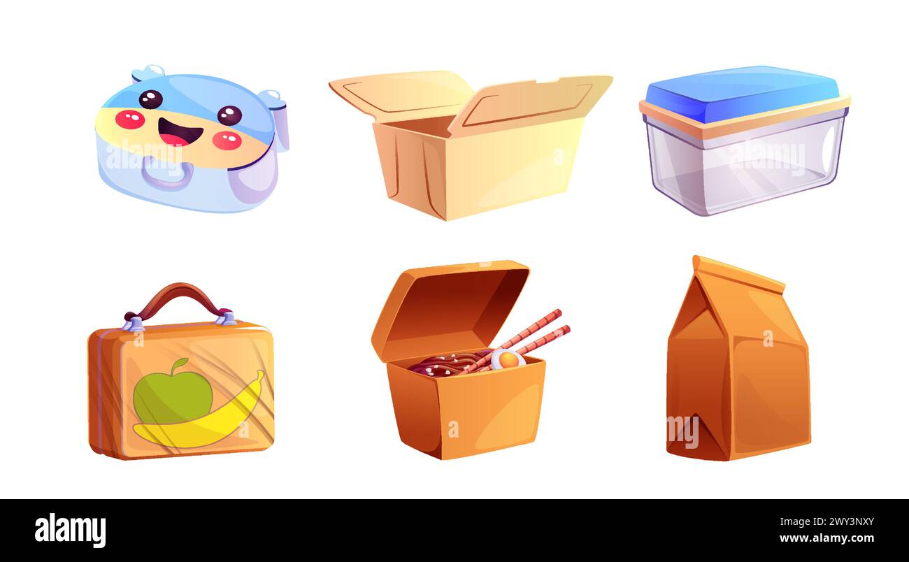 Set of lunchboxes for snacks isolated on white background. Vector ...