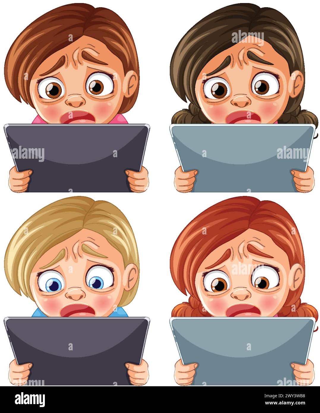 Four cartoon children displaying various emotions Stock Vector Image ...