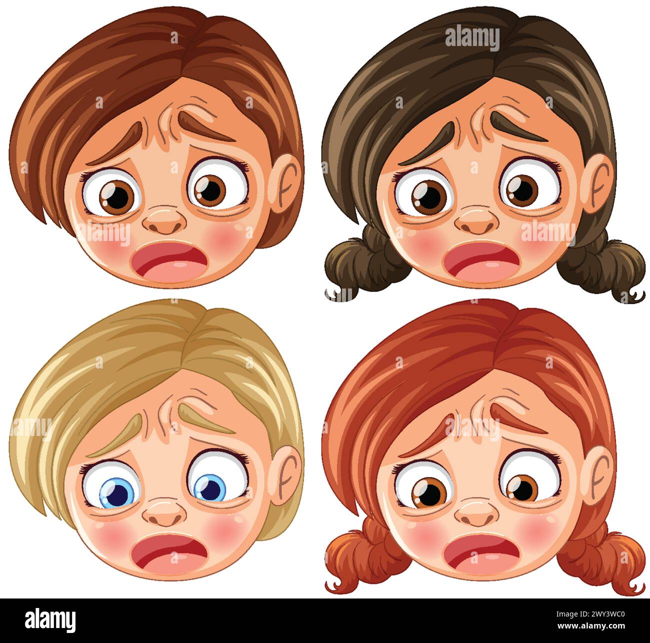 Four cartoon children showing worried expressions Stock Vector Image ...