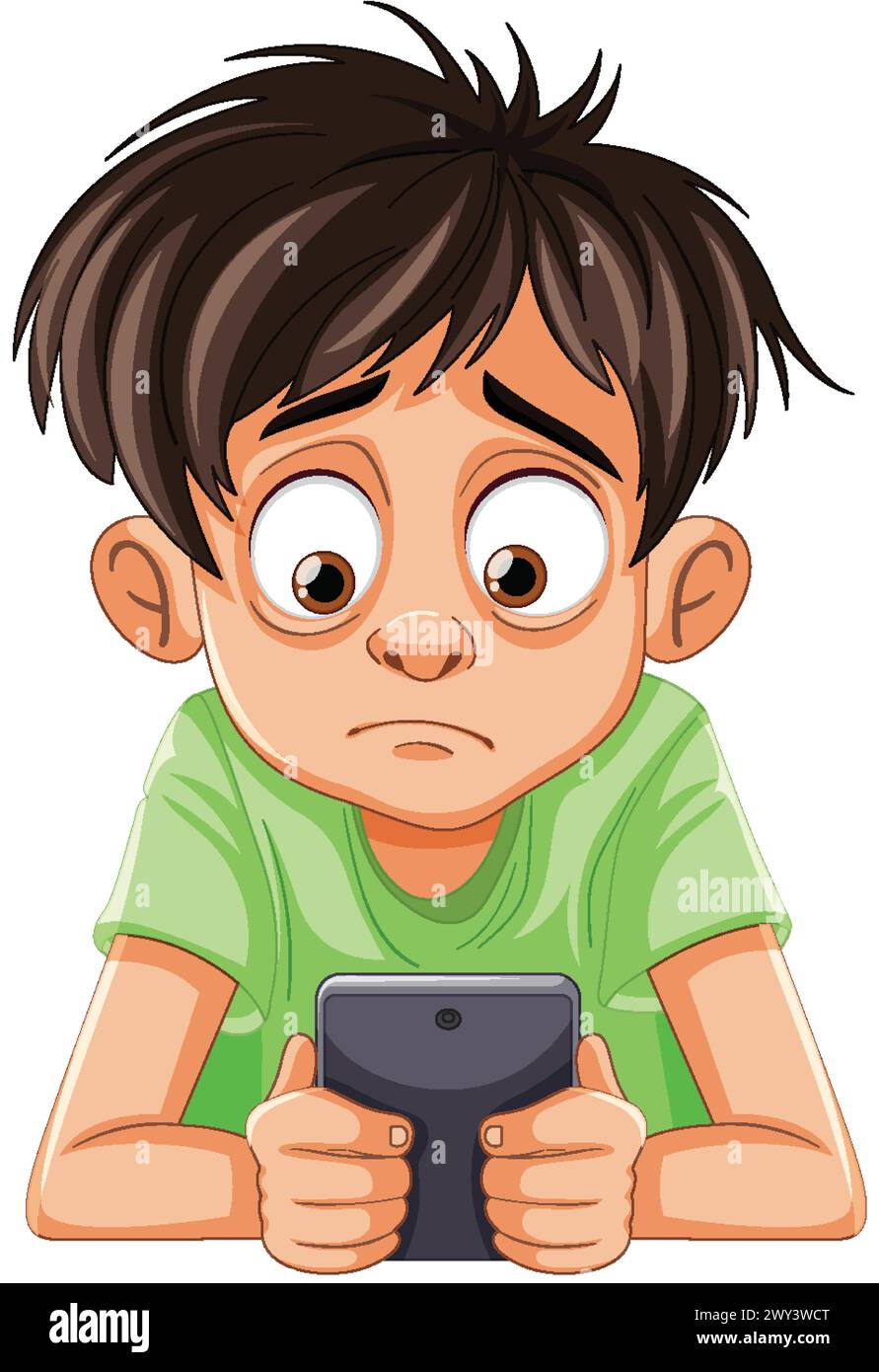 Cartoon of a young boy focused on playing a game Stock Vector Image ...