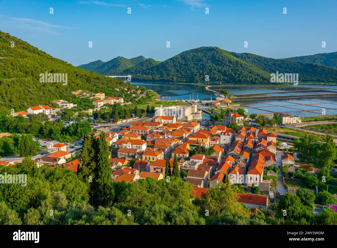 Aerial view of Croatian town Ston Stock Photo - Alamy
