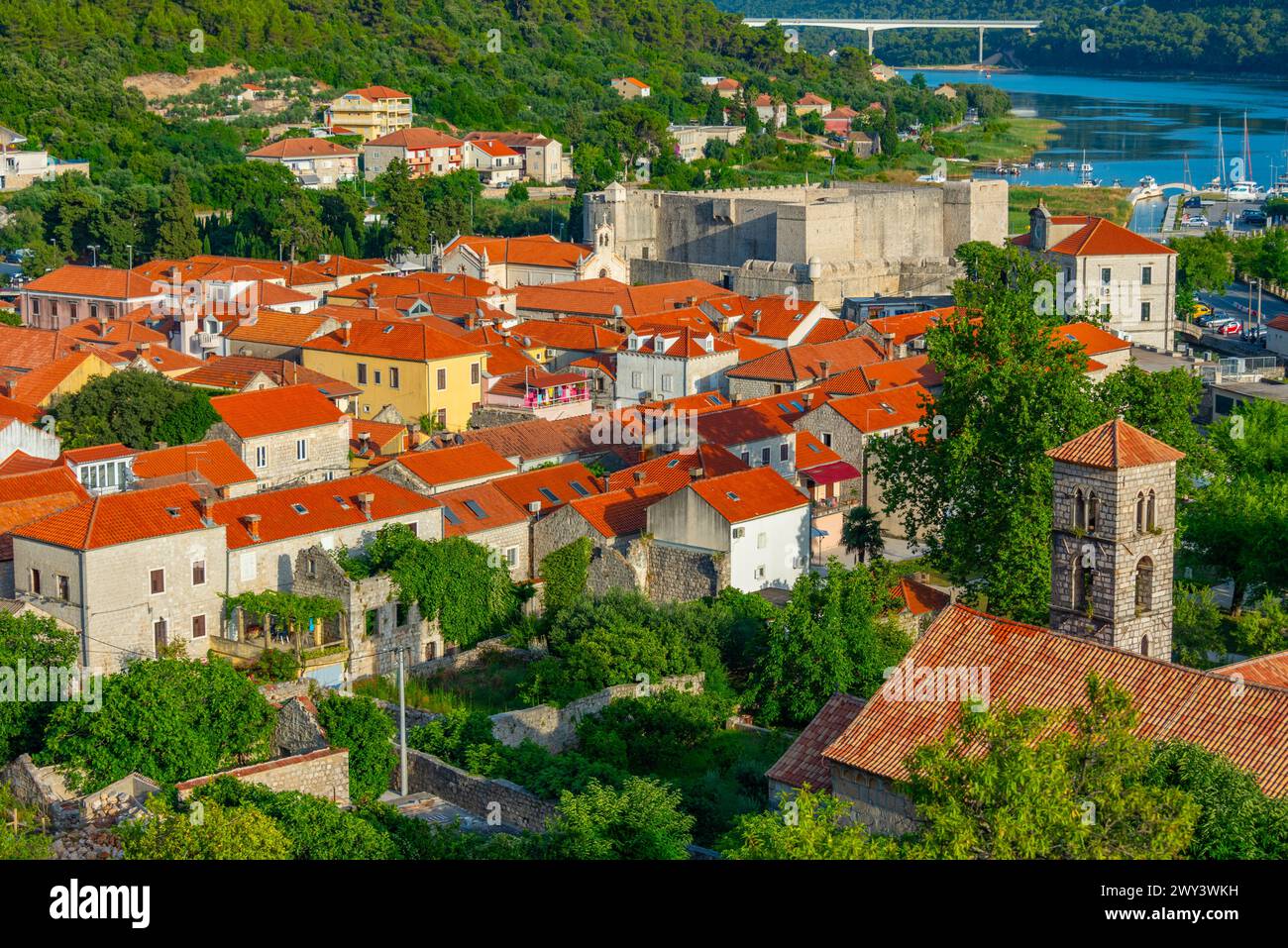 Aerial view of Croatian town Ston Stock Photo - Alamy