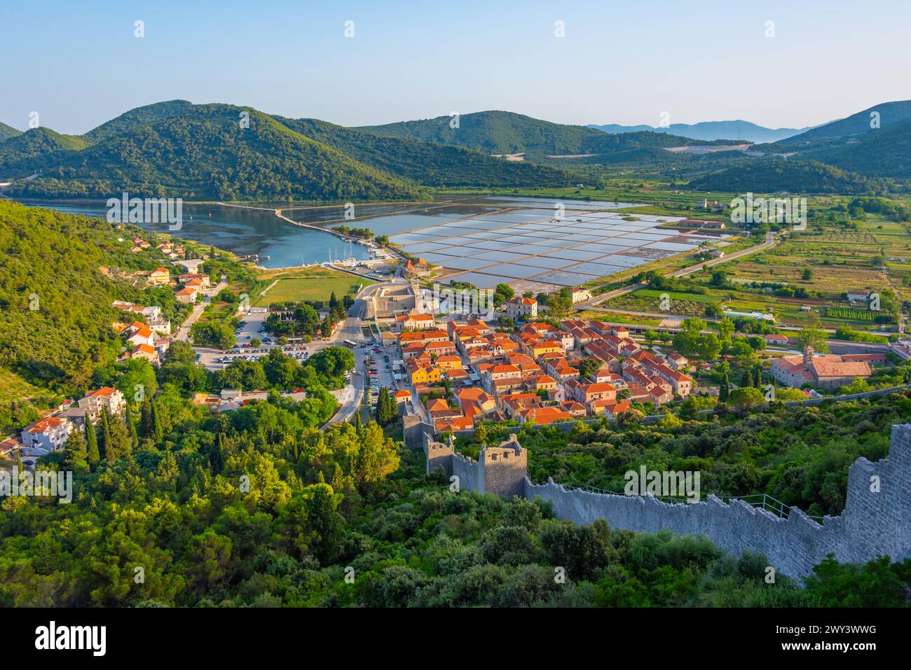 Aerial view of Croatian town Ston Stock Photo - Alamy