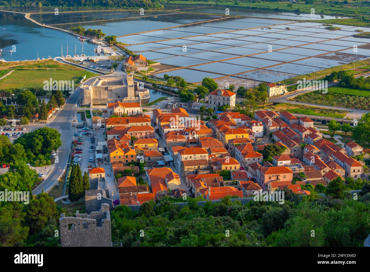 Aerial view of Croatian town Ston Stock Photo - Alamy
