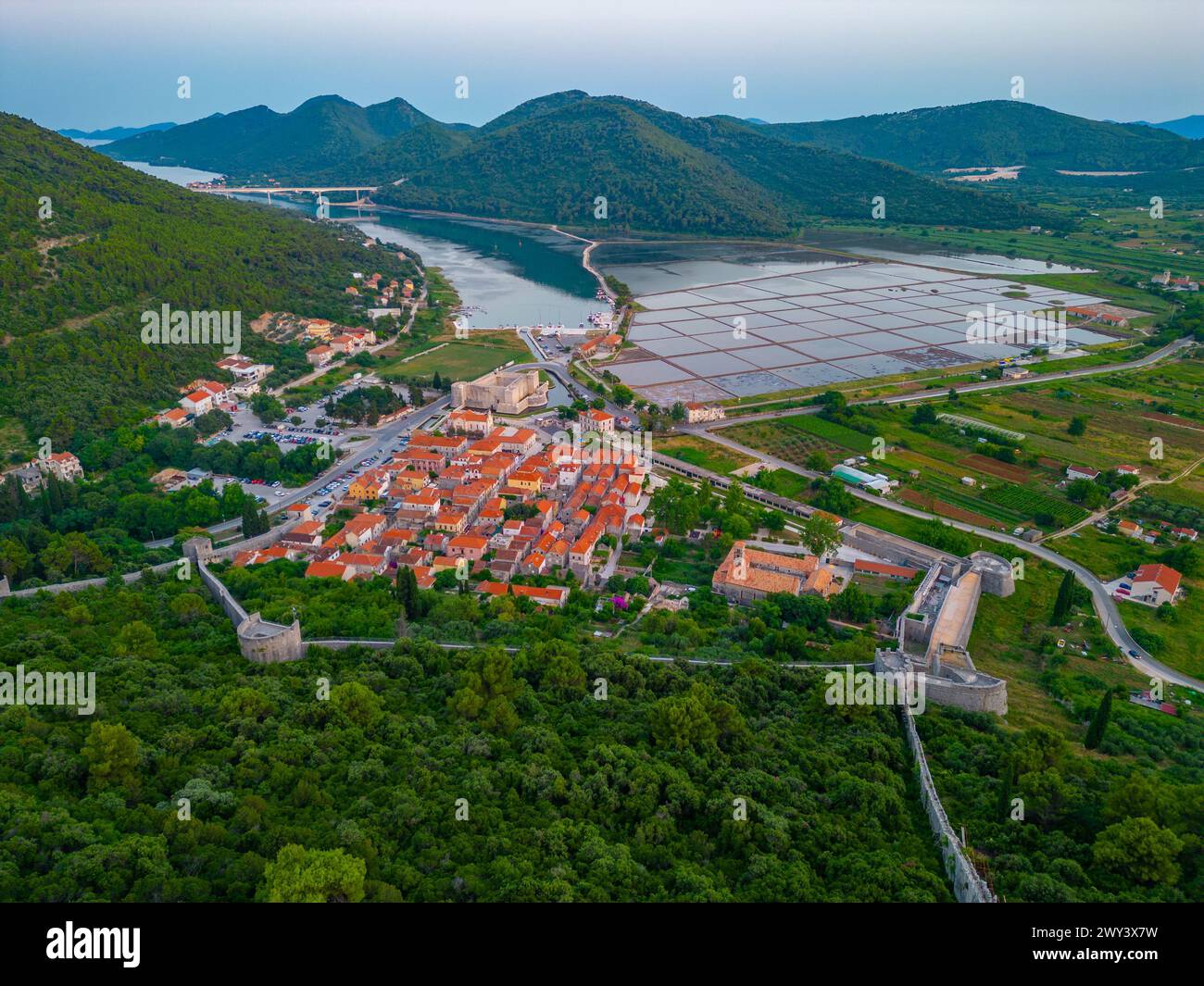 Aerial view of Croatian town Ston Stock Photo - Alamy