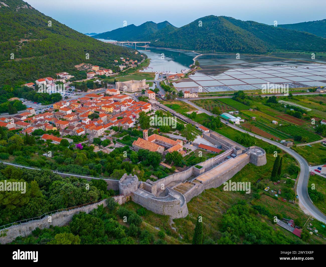 Aerial view of Croatian town Ston Stock Photo - Alamy