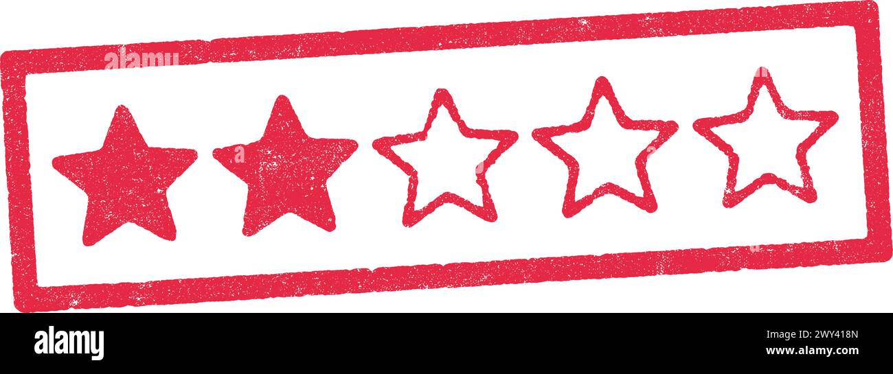 Vector illustration of two stars on five rating in red ink stamp Stock ...