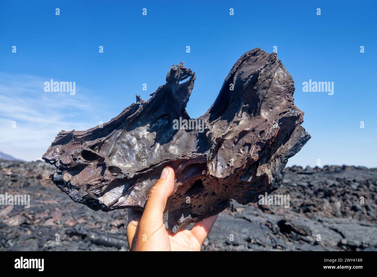 Variety of forms of basalt solidified lava (clinker): hawaiian is main ...