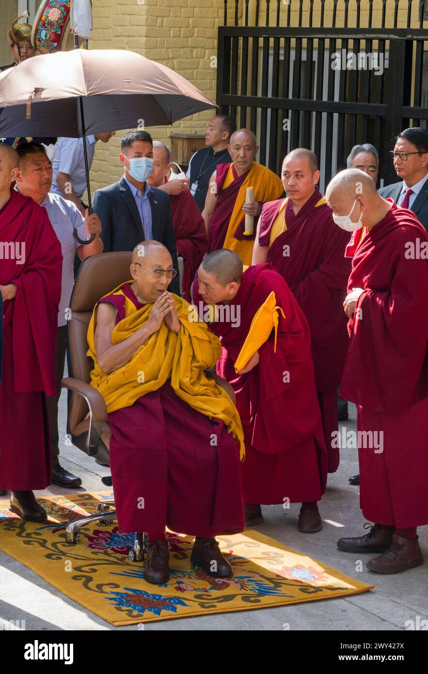 Tibetan spiritual leader the Dalai Lama waits to receive Buddhist ...
