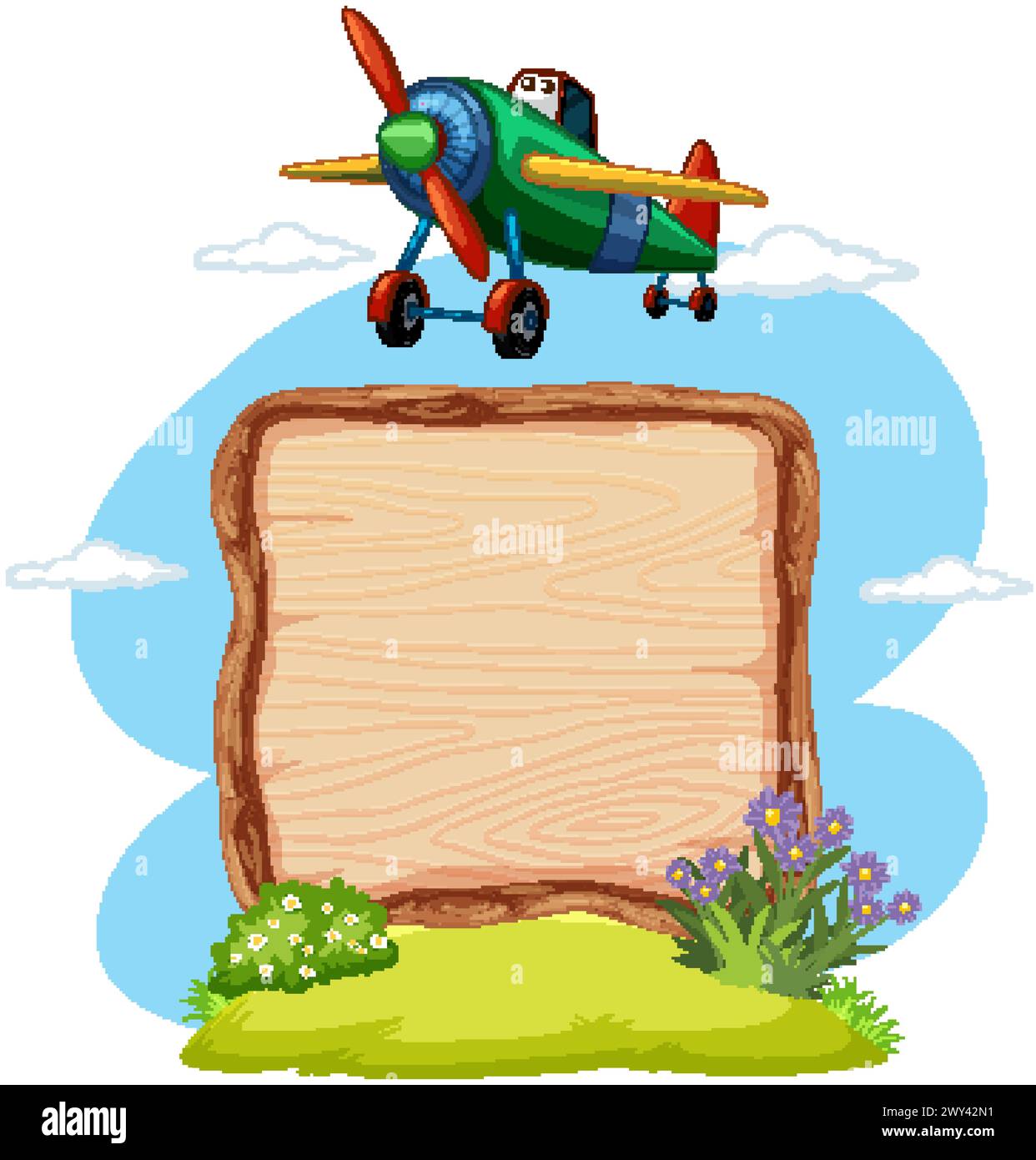 Cartoon airplane soaring over a blank signboard Stock Vector Image ...
