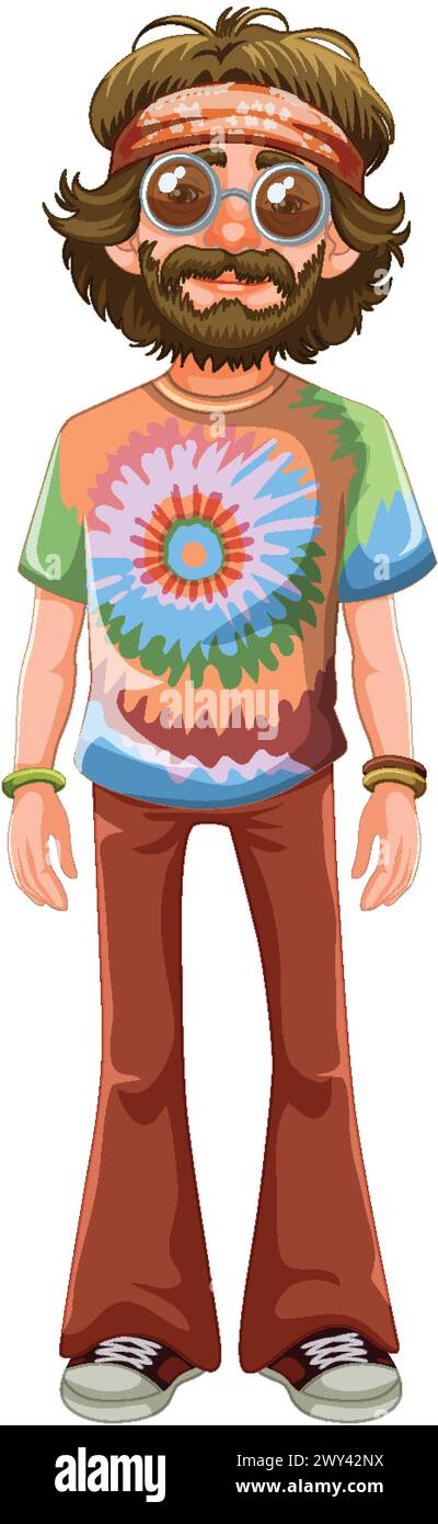 Colorful, retro-styled hippie character in vector art Stock Vector ...