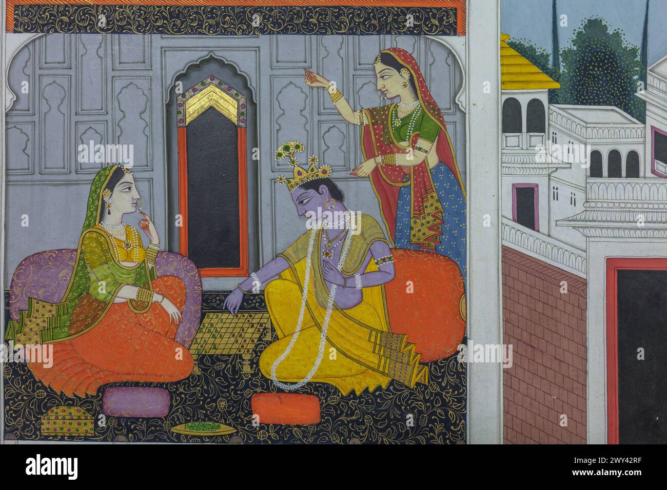 Radha and Krishna playing chess, 19th century, Kangra, Himachal State ...