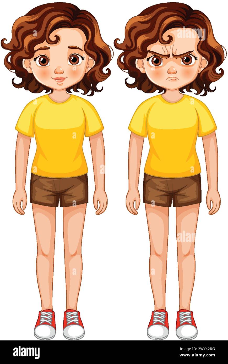 Vector illustration of girl with two contrasting emotions Stock Vector ...