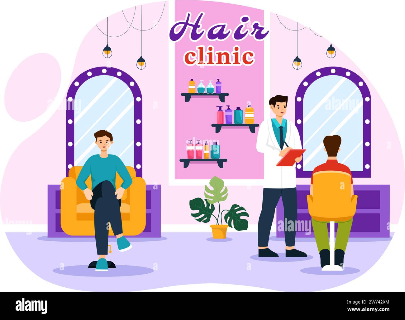 Hair Clinic Vector Illustration with Hairdresser, Haircut, Haircare and ...