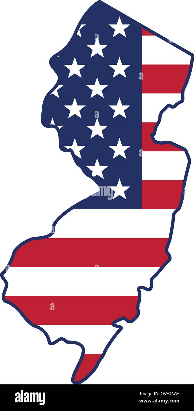 new jersey NJ state shape with usa american flag in map shape outline ...