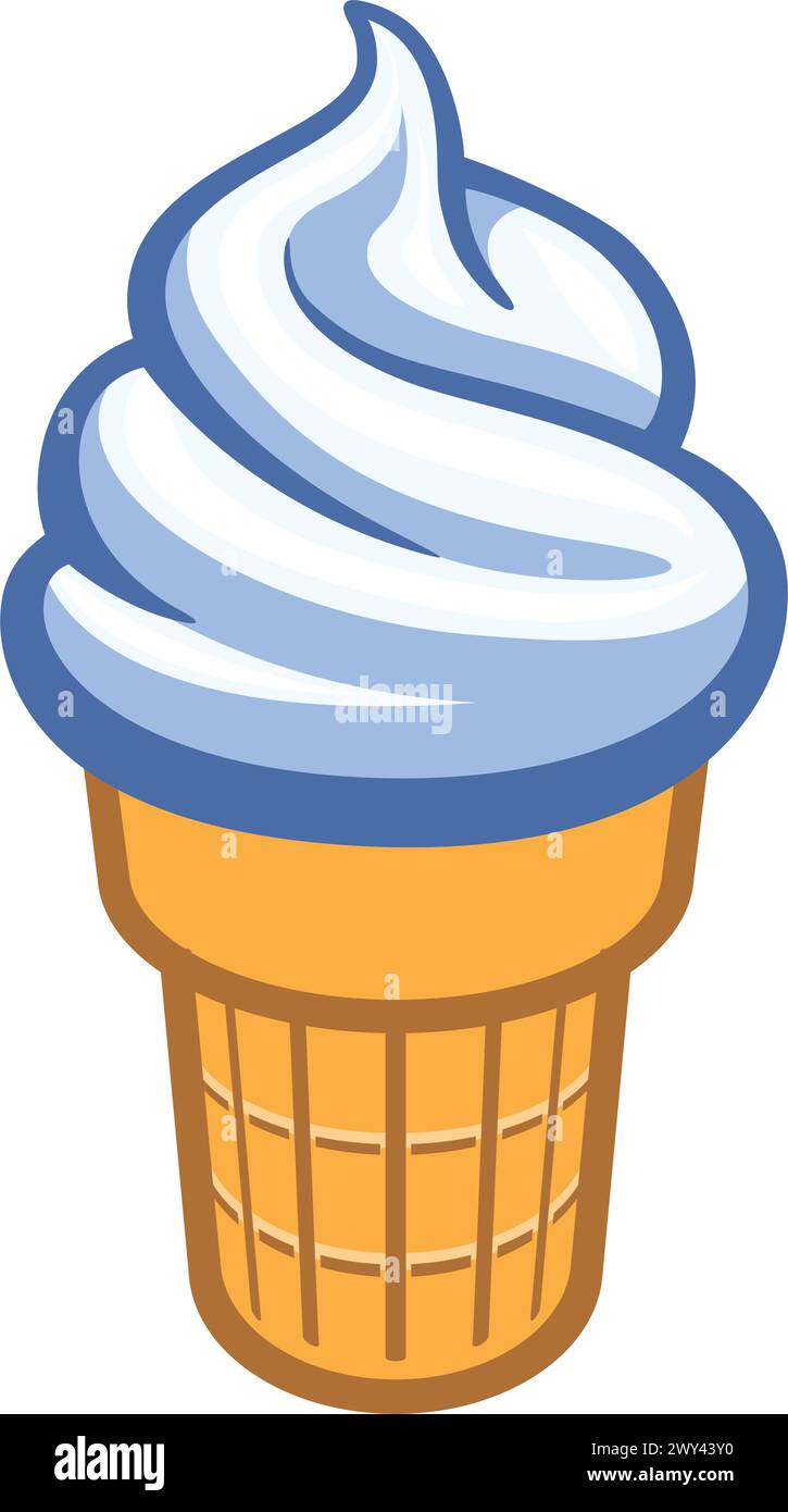 simple fun cartoon soft serve vanilla white icecream in short cone ...